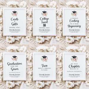 EDITABLE Graduation Party Signs Template Bundle, Feminine Peach Floral ...