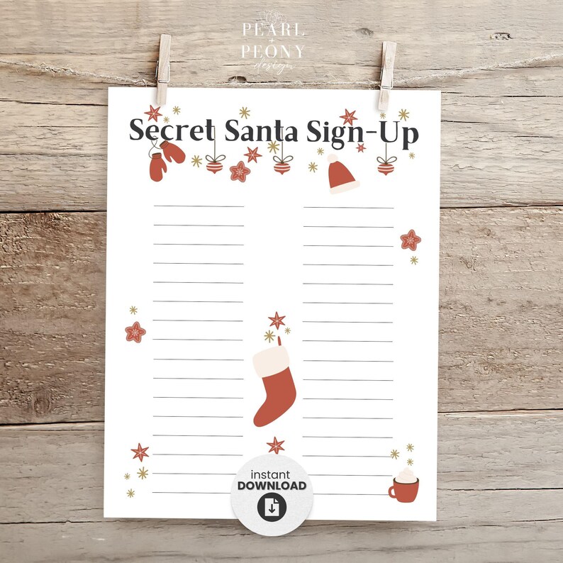 PRINTABLE Secret Santa Sign up Form for Co-workers, Office Holiday Gift ...