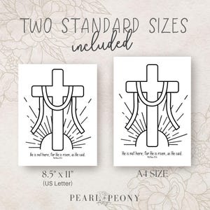PRINTABLE Christian Easter Coloring Page, Cross He is Risen Coloring ...