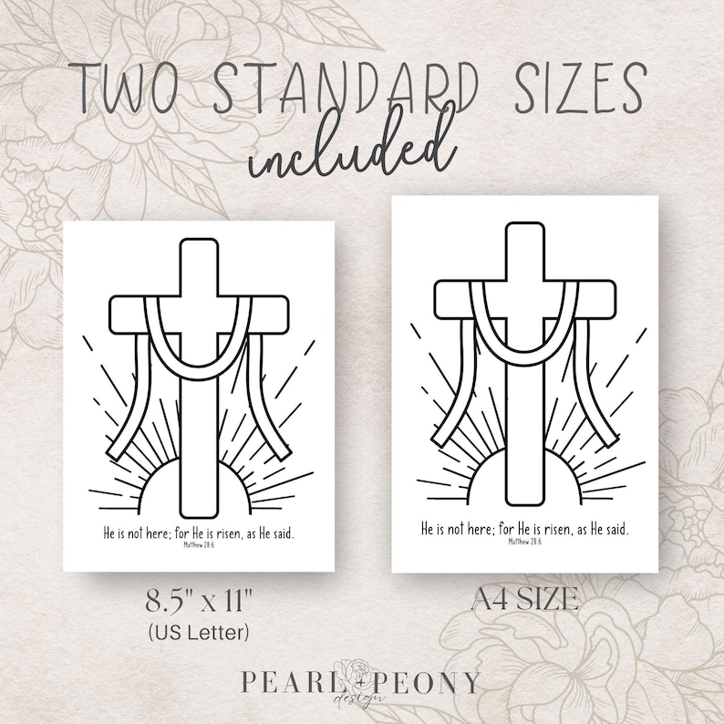 PRINTABLE Christian Easter Coloring Page, Cross He is Risen Coloring ...
