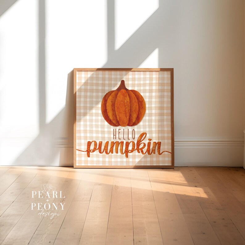 PRINTABLE Pumpkin Wall Art Hello Pumpkin Print Plaid Pumpkin - Etsy