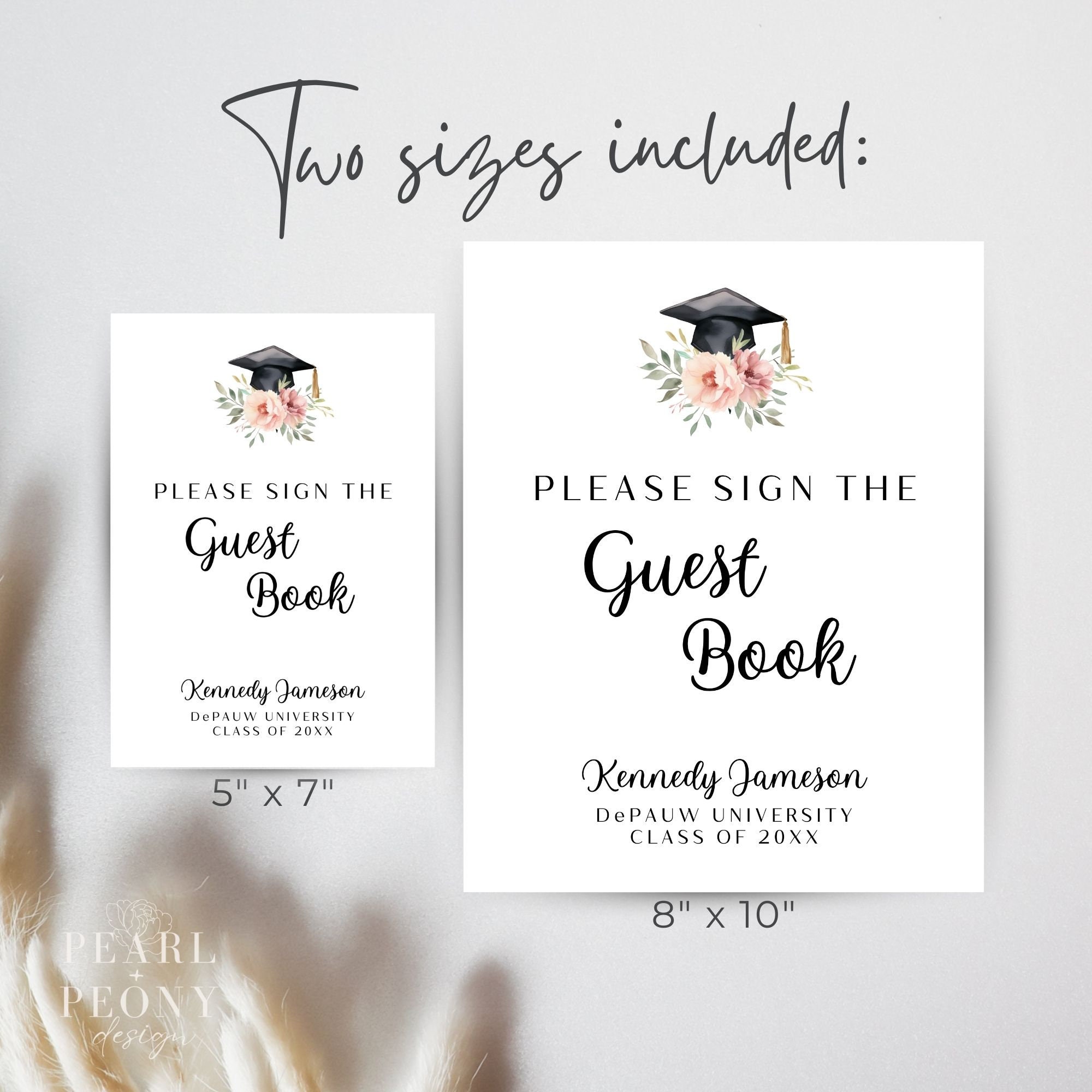 EDITABLE Graduation Party Guestbook Sign Template, Feminine Peach ...