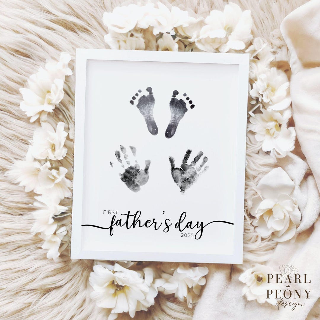 PRINTABLE First Father’s Day Handprint Footprint Art, Personal New Dad ...