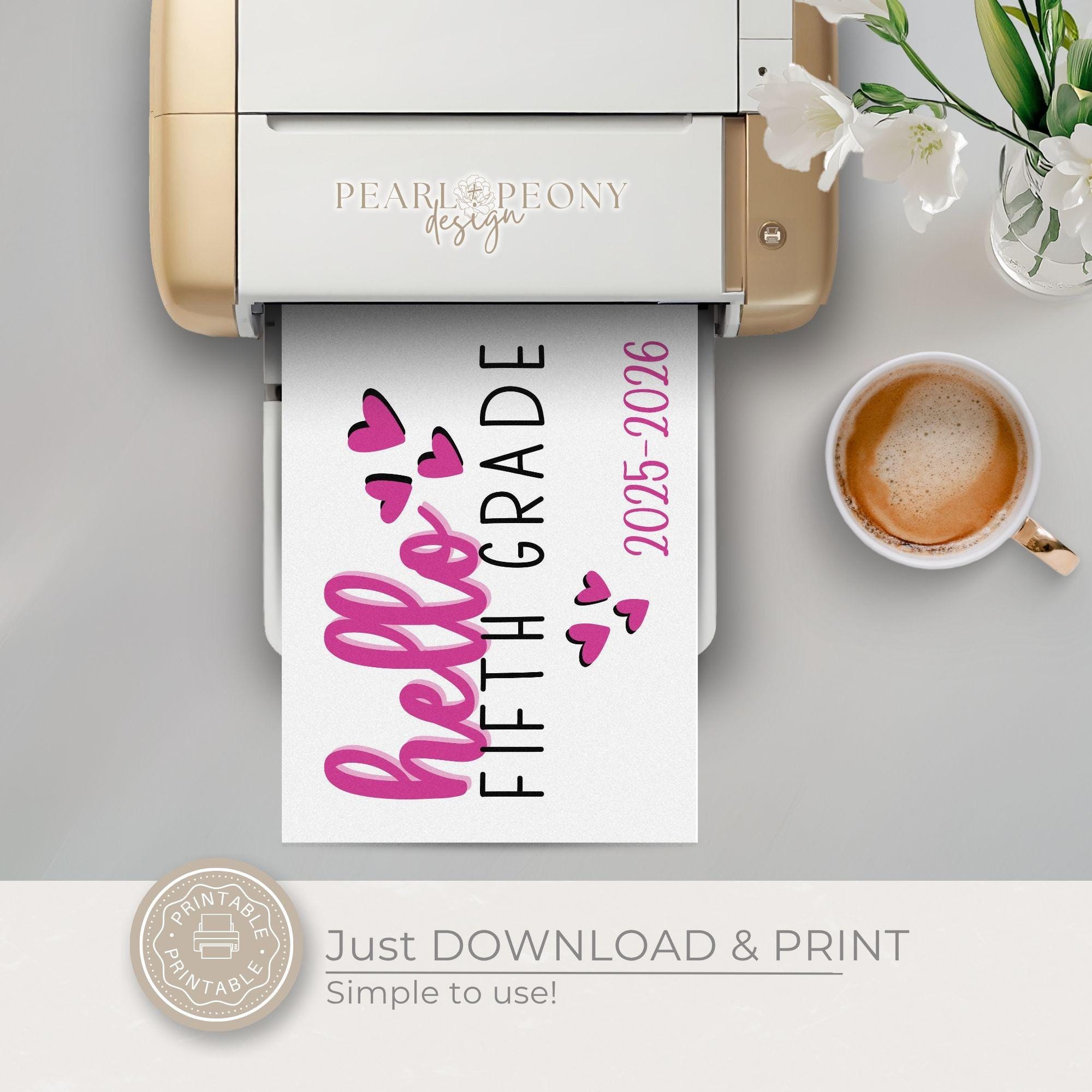 PRINTABLE Pink Preppy First Day of Fifth Grade, Hello Fifth Grade Sign ...