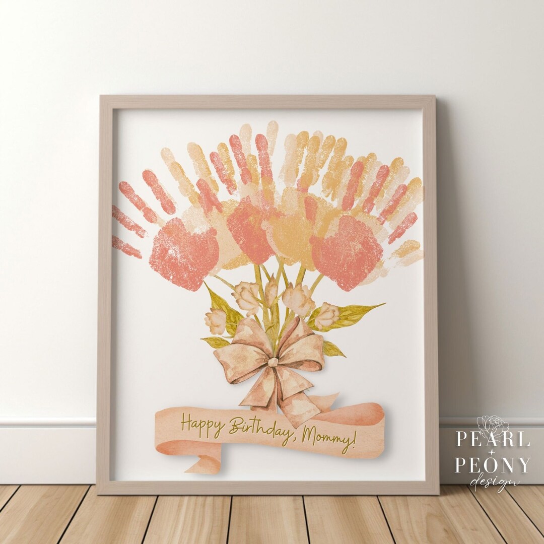 PRINTABLE Flower Handprint Art Craft, Happy Birthday Mommy Handprint ...