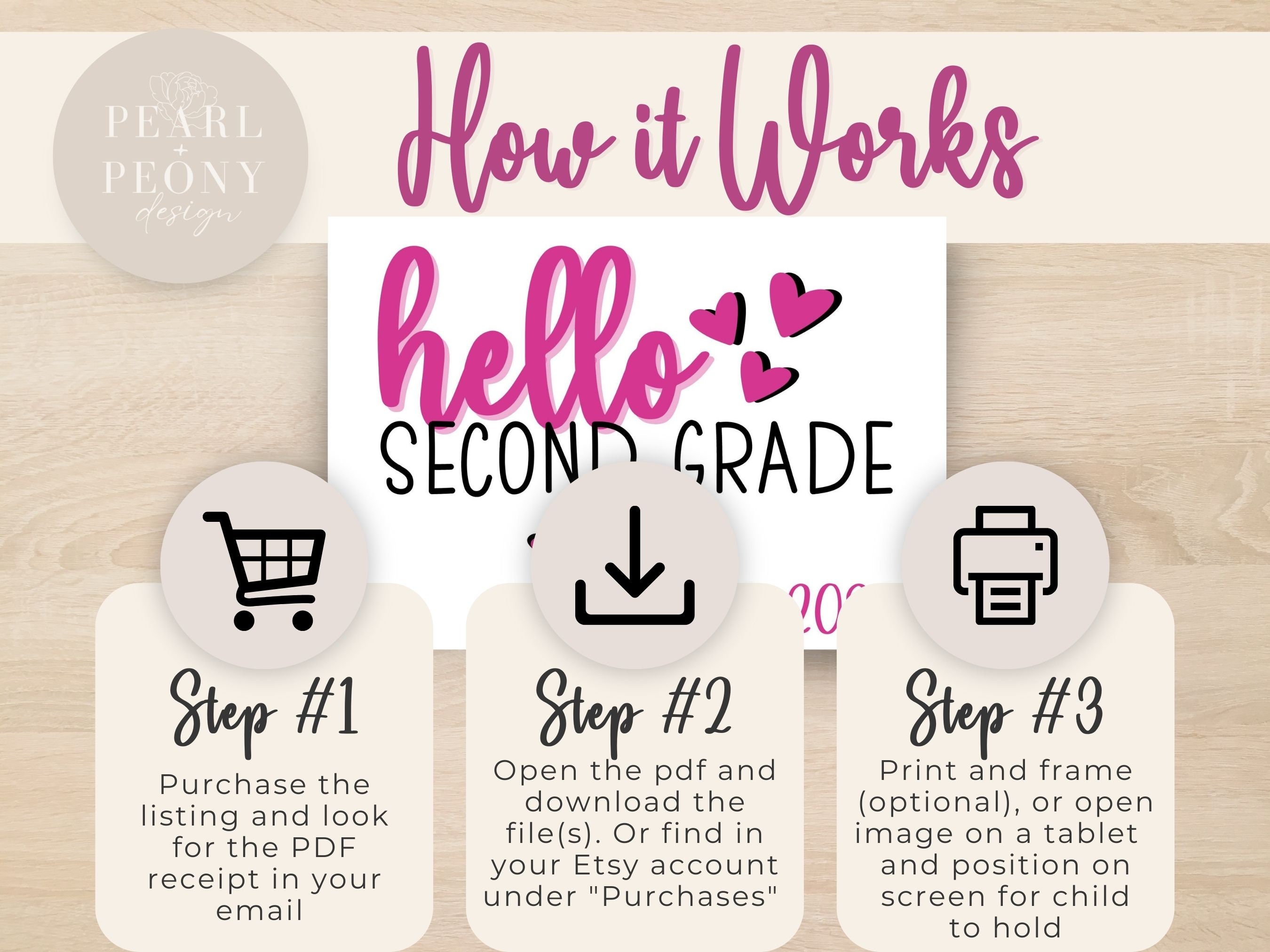 PRINTABLE Pink Preppy First Day of Second Grade Hello Second - Etsy