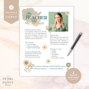 EDITABLE Meet the Teacher Template Boho Floral, Printable or Digital ...