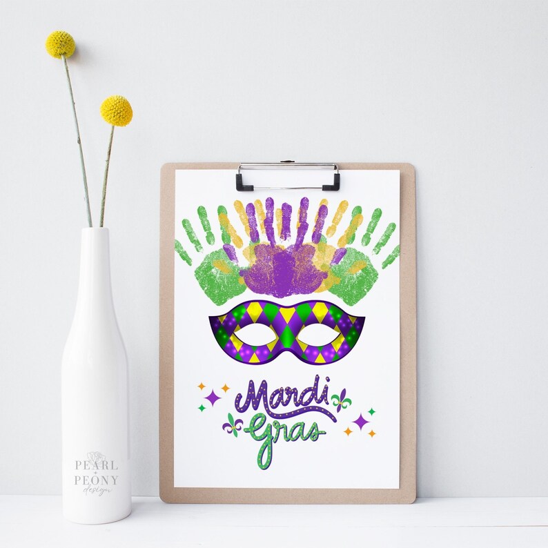 PRINTABLE Mardi Gras Handprint Art Craft for Kids, Mardi Gras Mask ...