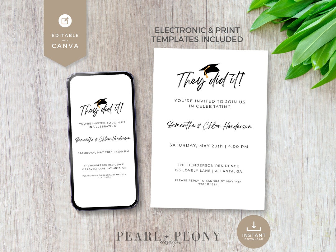 EDITABLE Dual Graduation Party Invitation Template | They Did It ...