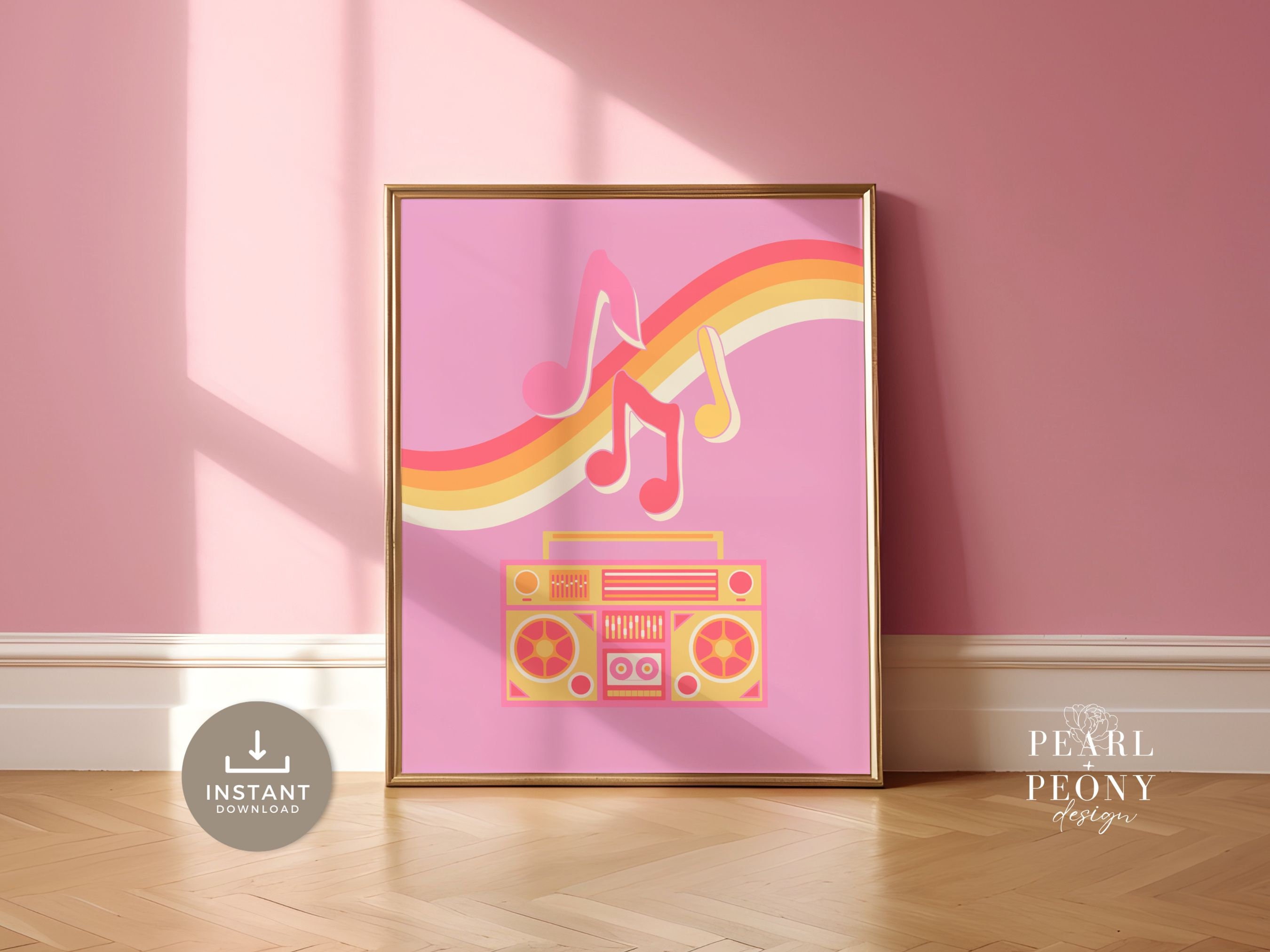 PRINTABLE Pink Preppy Retro Boom Box Wall Art Maximalist Wall - Etsy