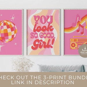 PRINTABLE Pink Preppy Retro Wall Art, You Look Good Girl, Maximalist ...