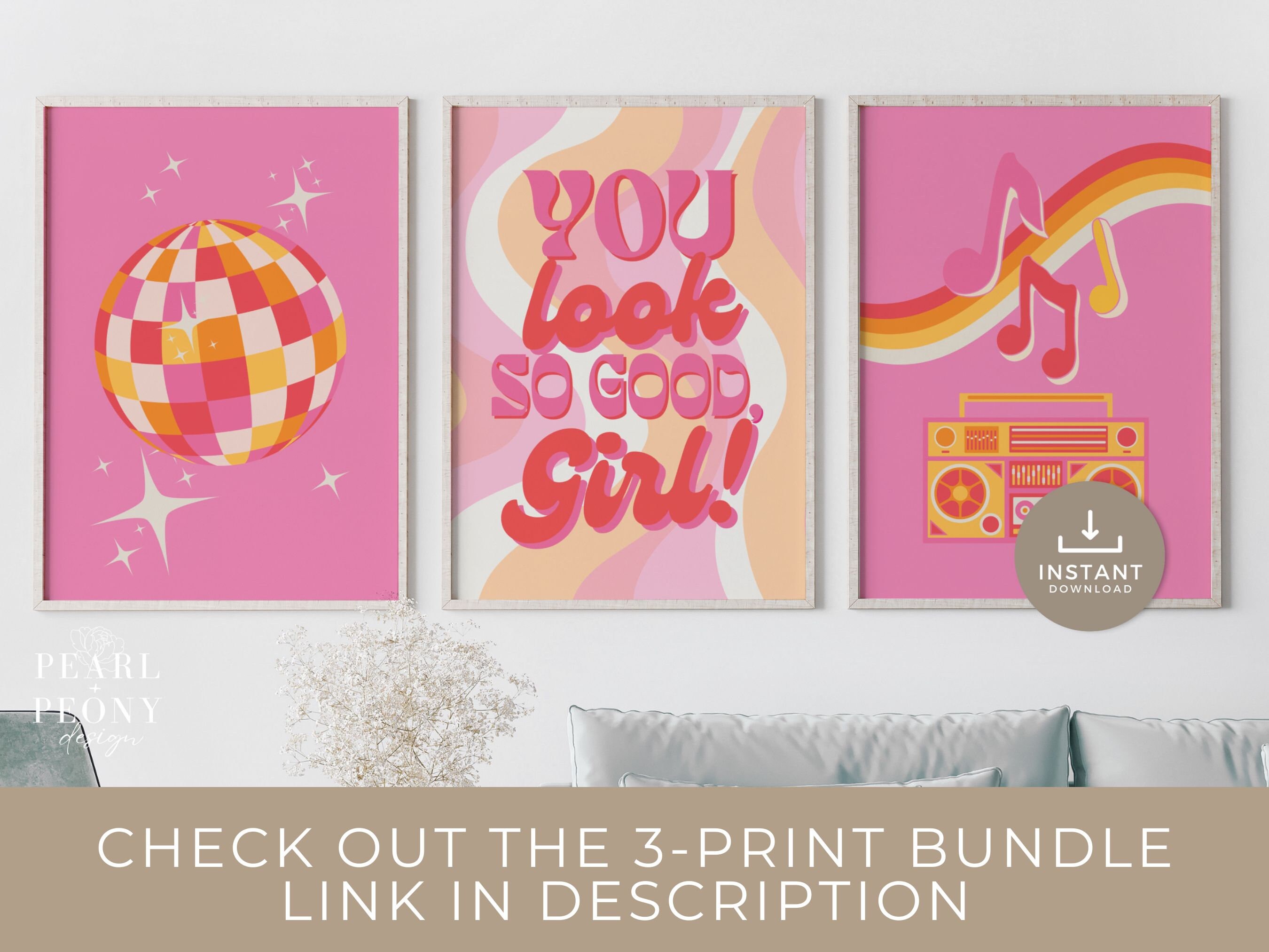 PRINTABLE Pink Preppy Retro Boom Box Wall Art Maximalist Wall - Etsy