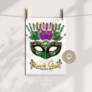 PRINTABLE Mardi Gras Handprint Art Craft for Kids, Mardi Gras Mask ...