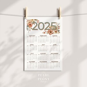 PRINTABLE 2025 Boho Watercolor Floral Calendar, Home Office Gift ...