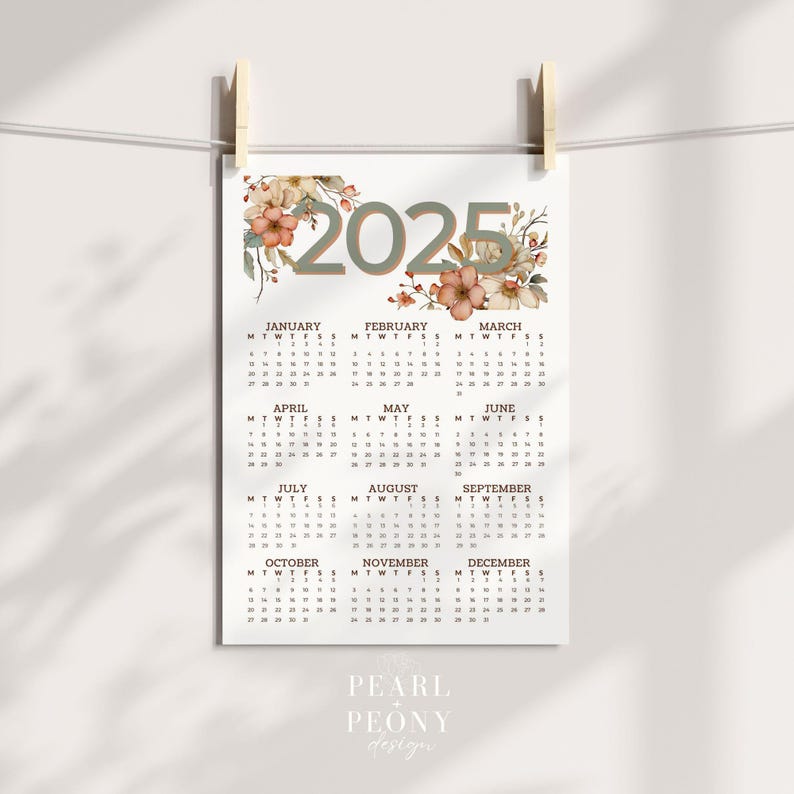 PRINTABLE 2025 Boho Watercolor Floral Calendar, Home Office Gift ...