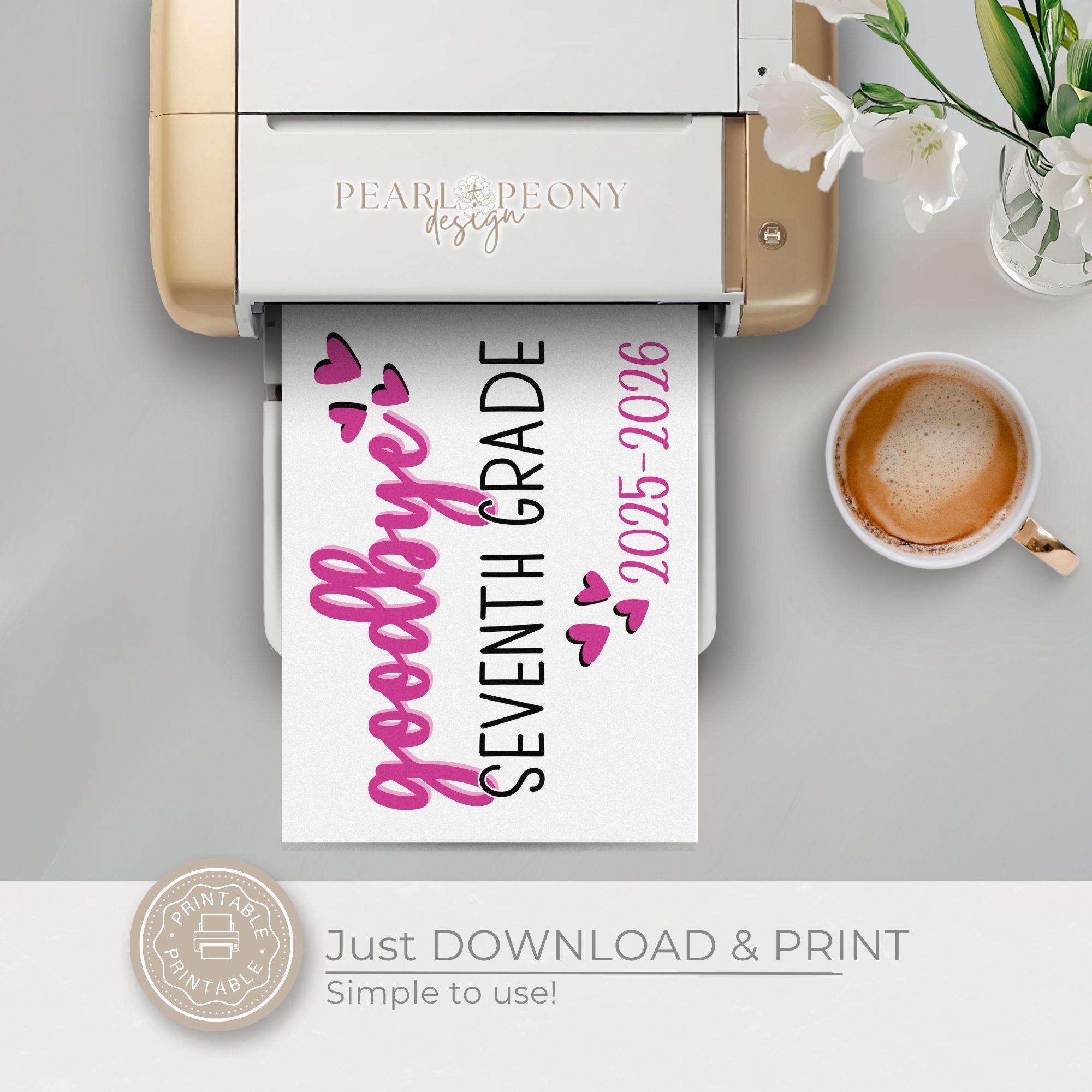 PRINTABLE Pink Preppy Last Day of Seventh Grade Sign, Goodbye 7th Grade ...