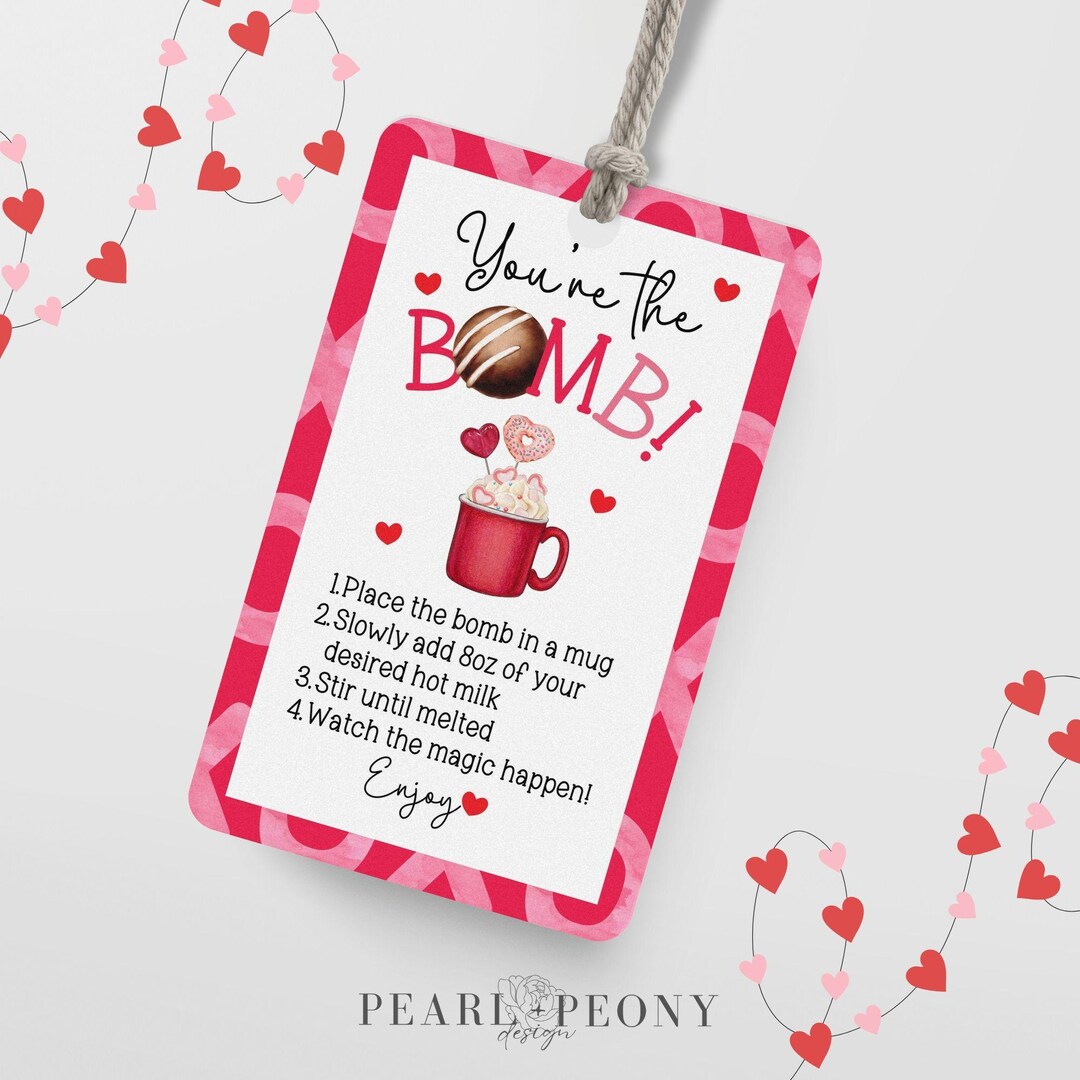 PRINTABLE Valentine Cocoa Bomb Tags, Hot Chocolate Bomb Party Favor Tag ...