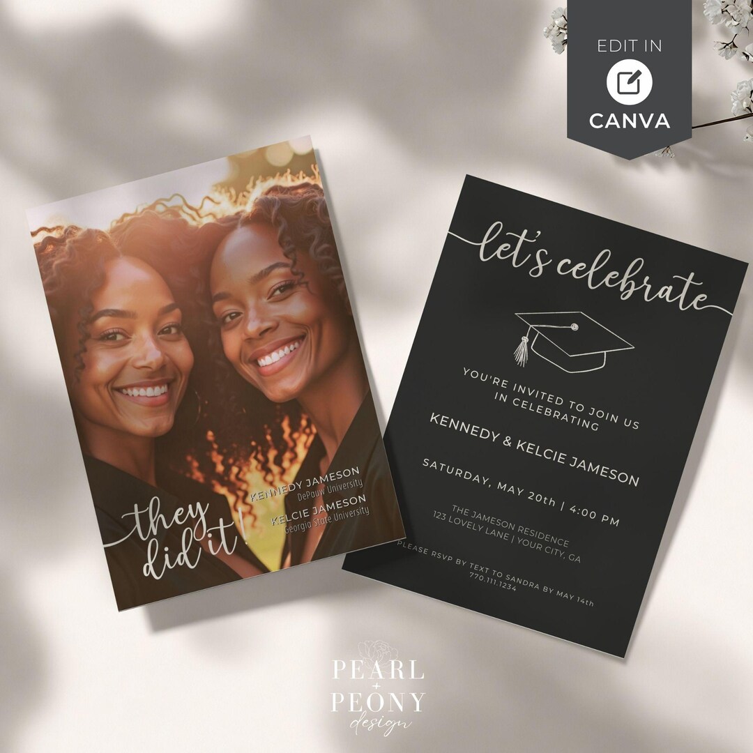 EDITABLE Dual Graduation Party Invitation TEMPLATE, Joint Twins ...