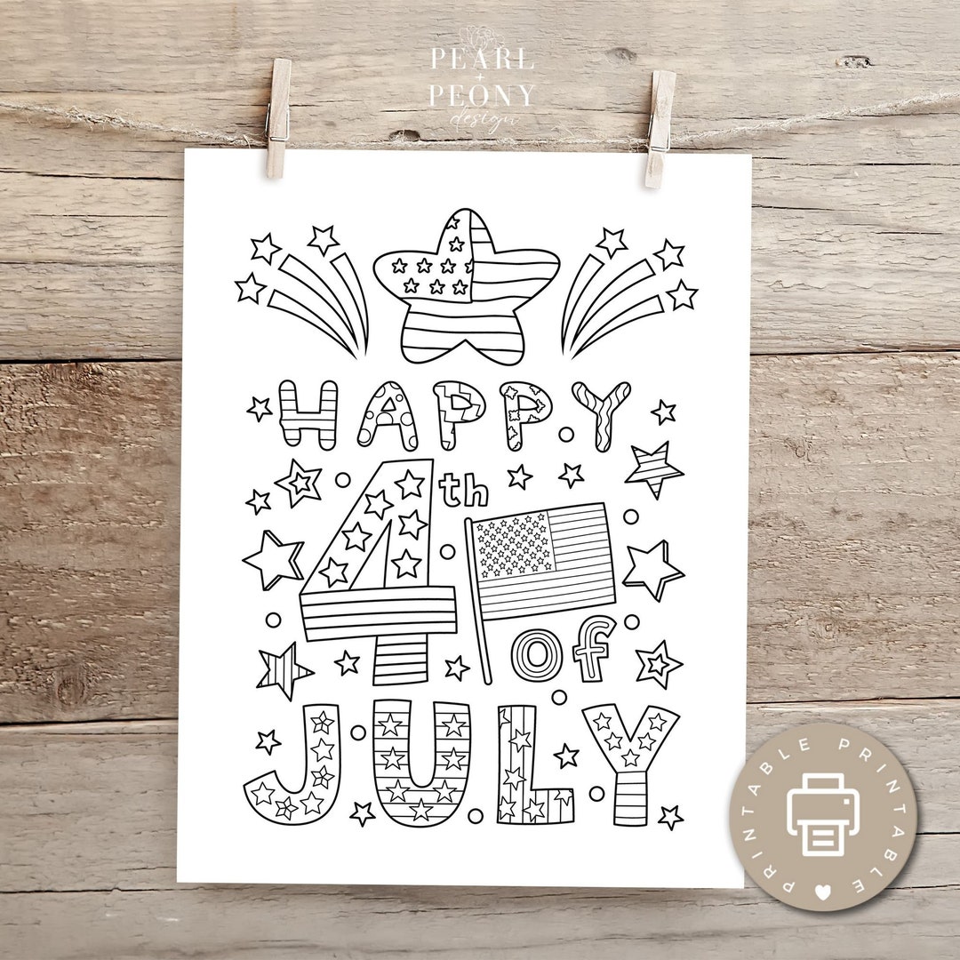 PRINTABLE July 4th Coloring Page for Kids, USA Independence Day Art ...