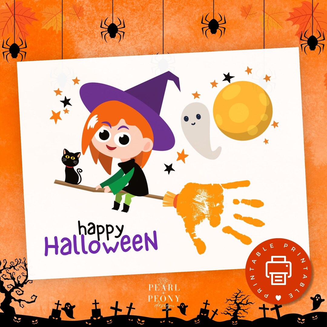 PRINTABLE Halloween Handprint Art, Witch Happy Halloween Craft, Kids ...