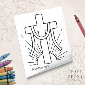PRINTABLE Christian Easter Coloring Page, Cross He is Risen Coloring ...