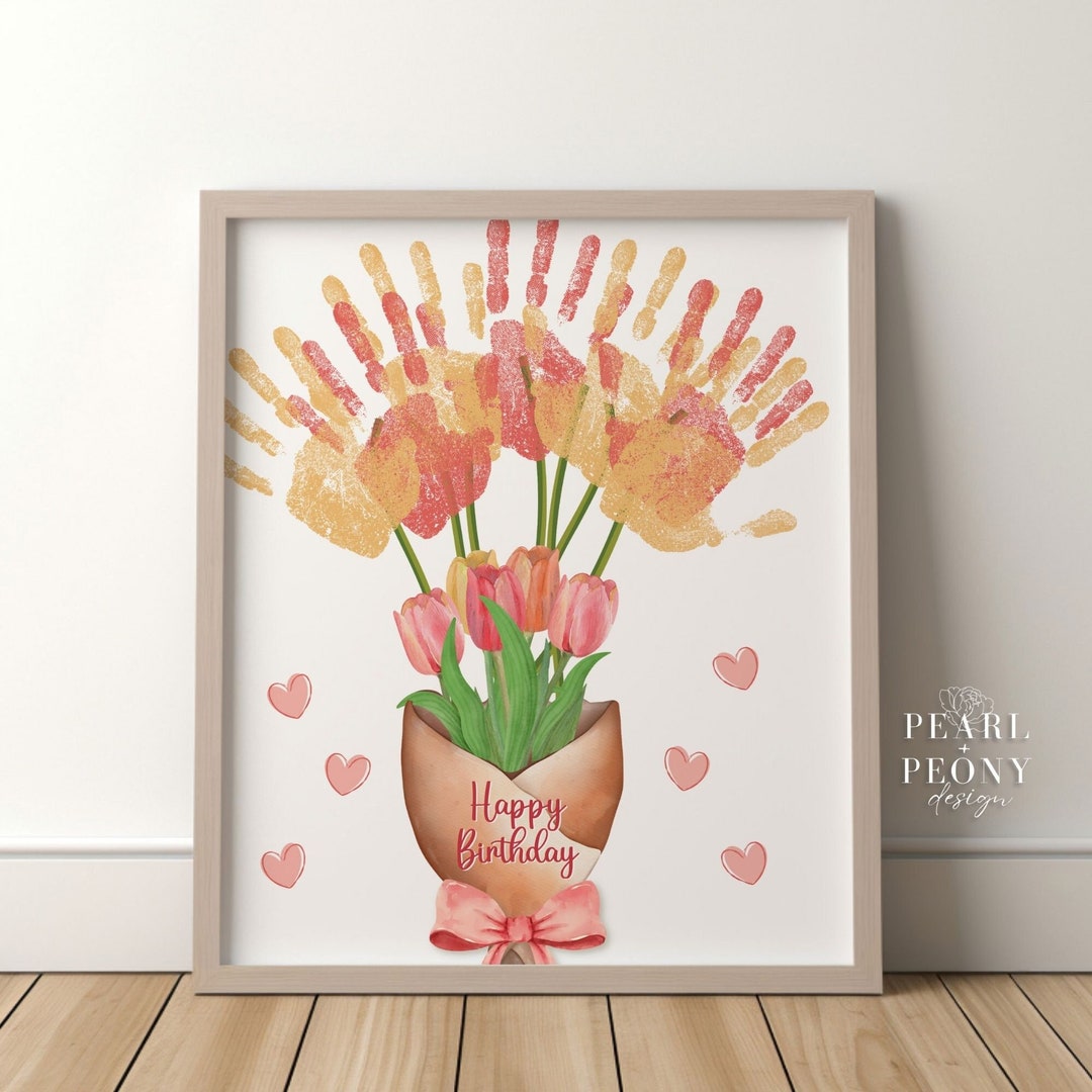 PRINTABLE Happy Birthday Handprint Art Craft, Tulip Handprint Bouquet ...