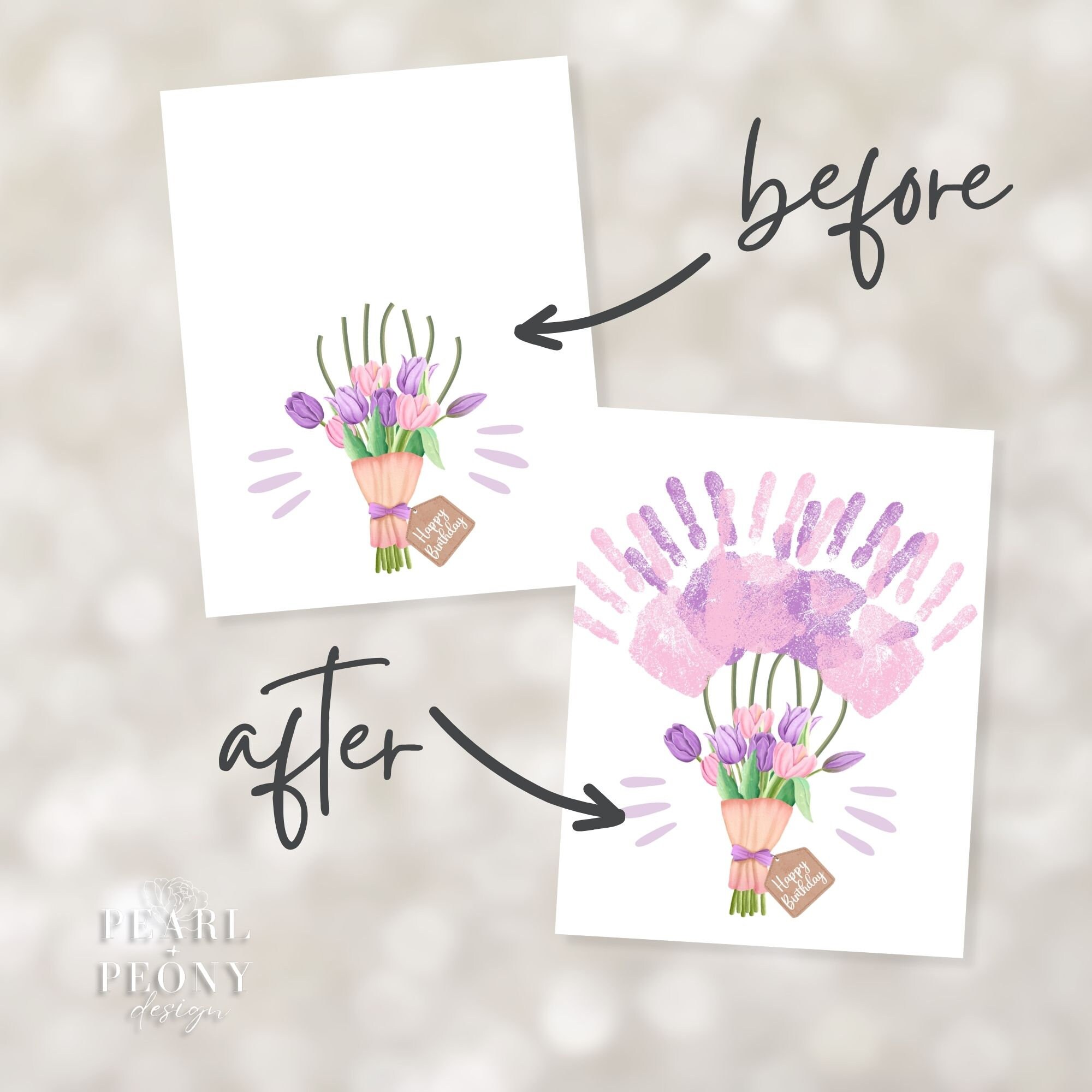 PRINTABLE Happy Birthday Handprint Art Craft, Tulip Handprint Bouquet ...