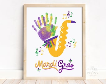 PRINTABLE Mardi Gras Handprint Art Craft for Kids, Mardi Gras Mask ...