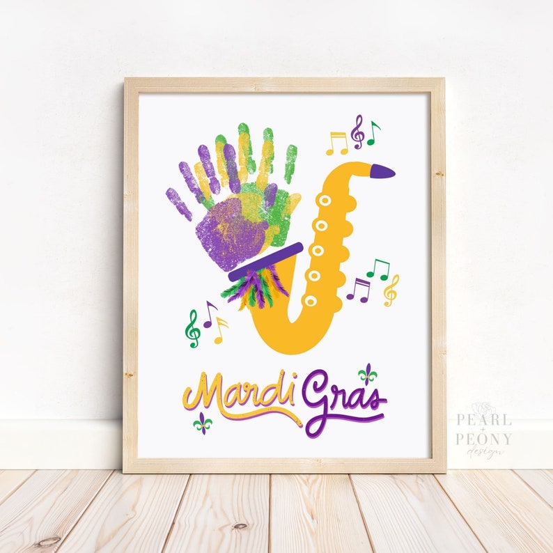 PRINTABLE Mardi Gras Handprint Art Craft for Kids, Mardi Gras Sax ...