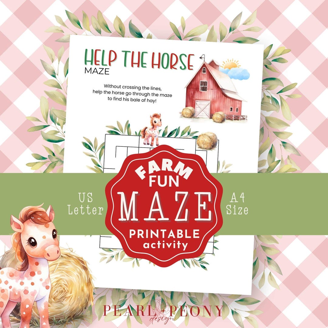 PRINTABLE Farm Animal Horse-theme Maze Activity for Kids, Fun Barnyard ...