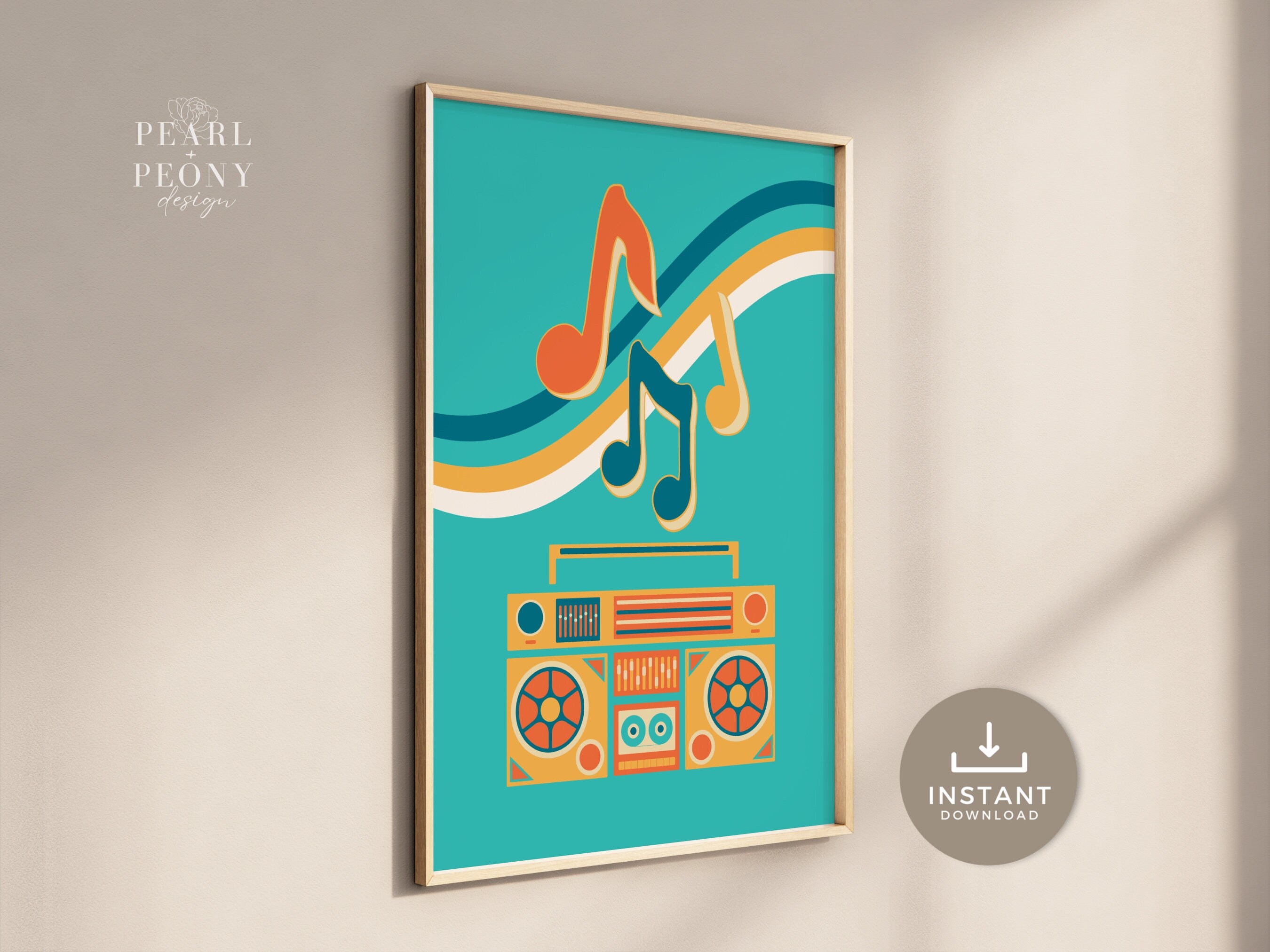 PRINTABLE Teal Preppy Retro Boom Box Wall Art Maximalist Wall - Etsy