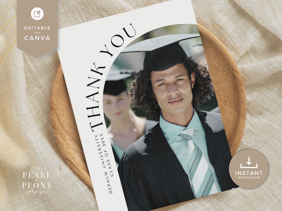 Graduation Photo Card Thank You Note Template, Minimalist Graduation ...