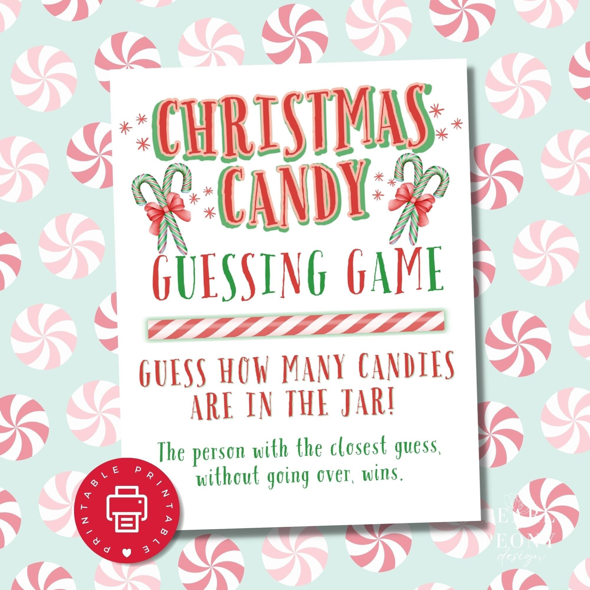 PRINTABLE Christmas Candy Guessing Game, Holiday Birthday Party Game ...