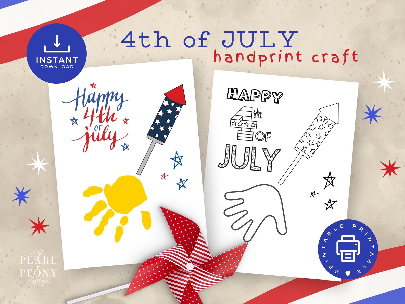 PRINTABLE 4th of July Handprint Craft for Kids, Preschool Activity ...