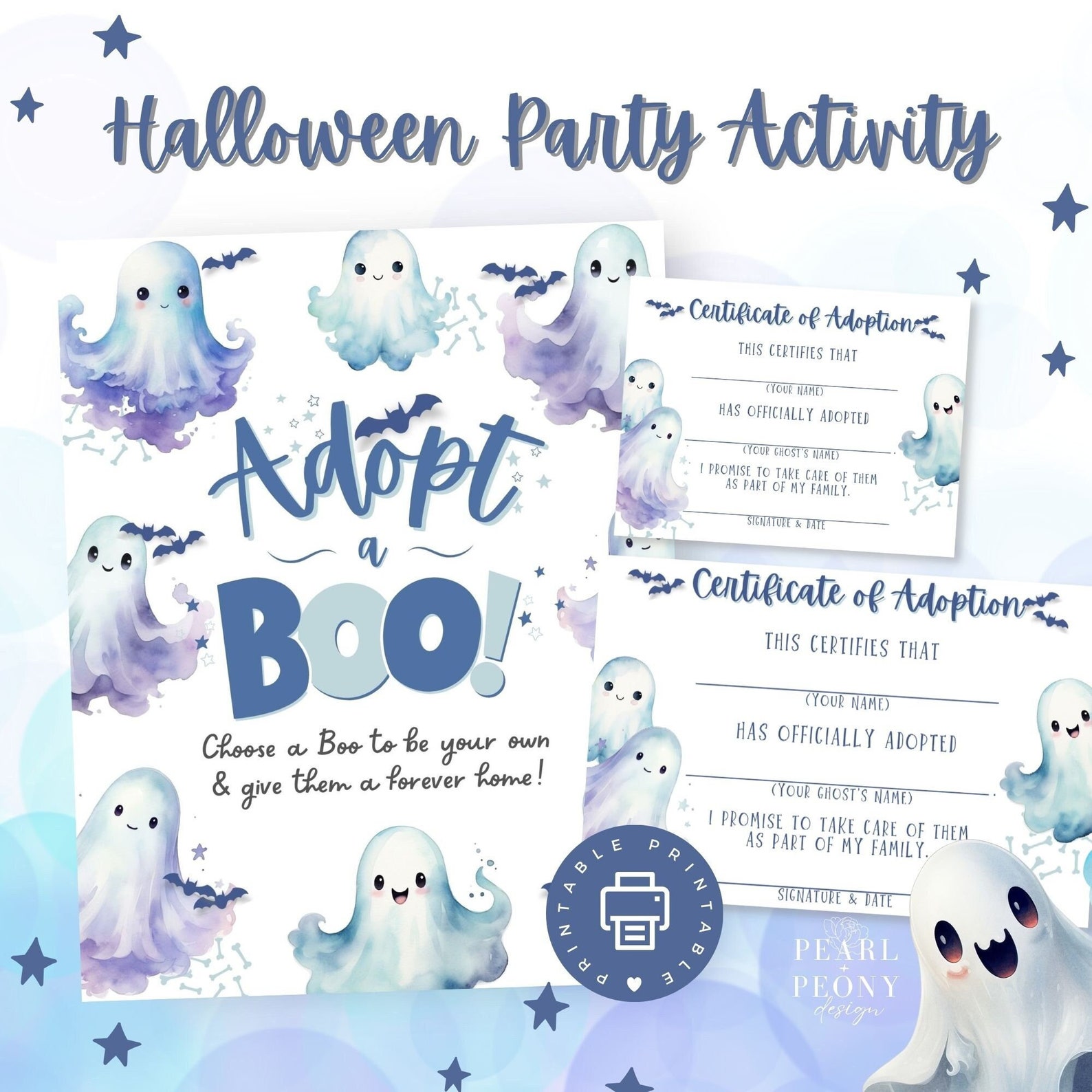 PRINTABLE Adopt a Ghost Party Favor, Halloween Ghost Adoption, Adopt a ...