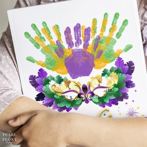 PRINTABLE Mardi Gras Handprint Art Craft for Kids, Mardi Gras Mask ...