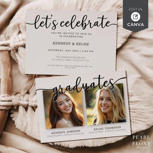 EDITABLE Dual Graduation Party Invitation TEMPLATE, Joint Twins ...