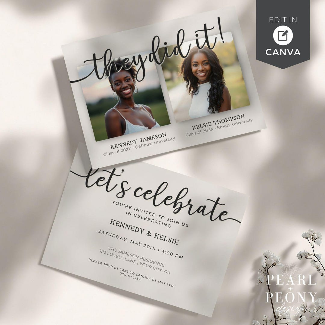 EDITABLE Dual Graduation Party Invitation TEMPLATE, Joint Twins ...