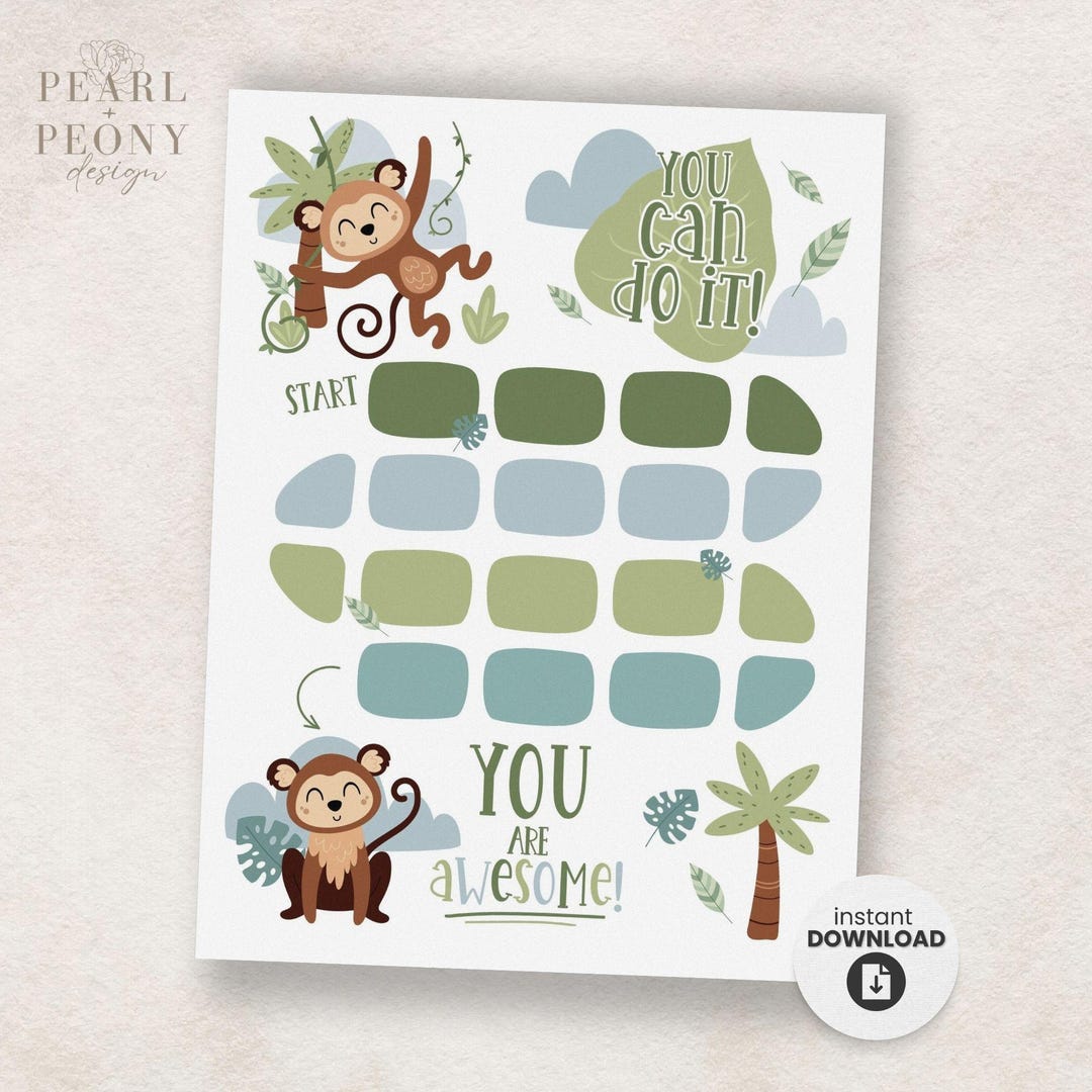PRINTABLE Cute Monkey Reward Chart, Kids Chore Chart, Routine Sticker ...