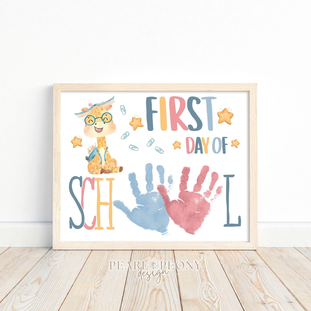 PRINTABLE First Day of School Handprint Art Craft, Cute Animal Keepsake ...