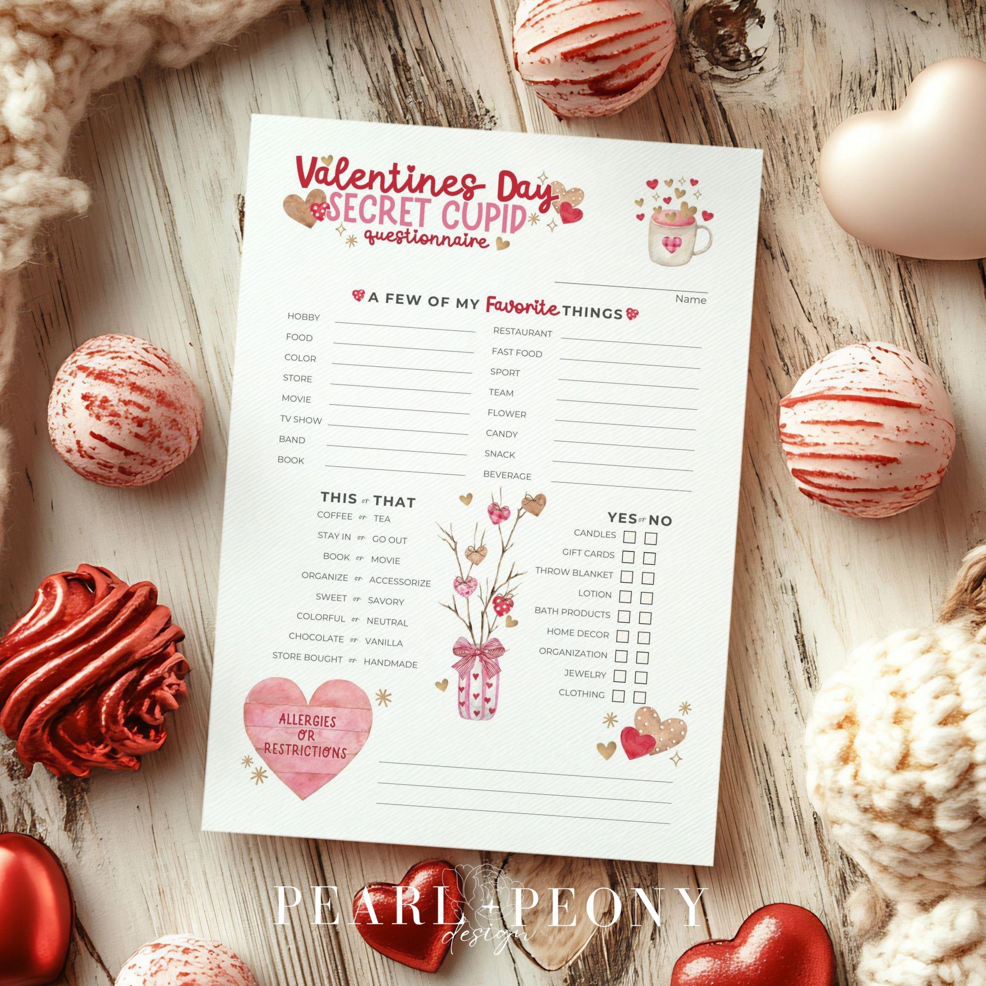 PRINTABLE Valentines Day Secret Cupid Questionnaire for Co-workers ...