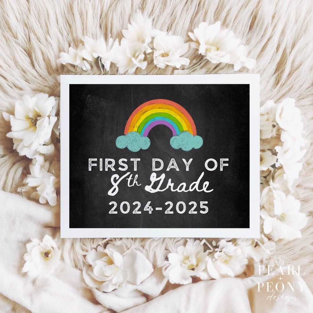 PRINTABLE Rainbow Chalkboard First Day of School Sign, Back to School ...