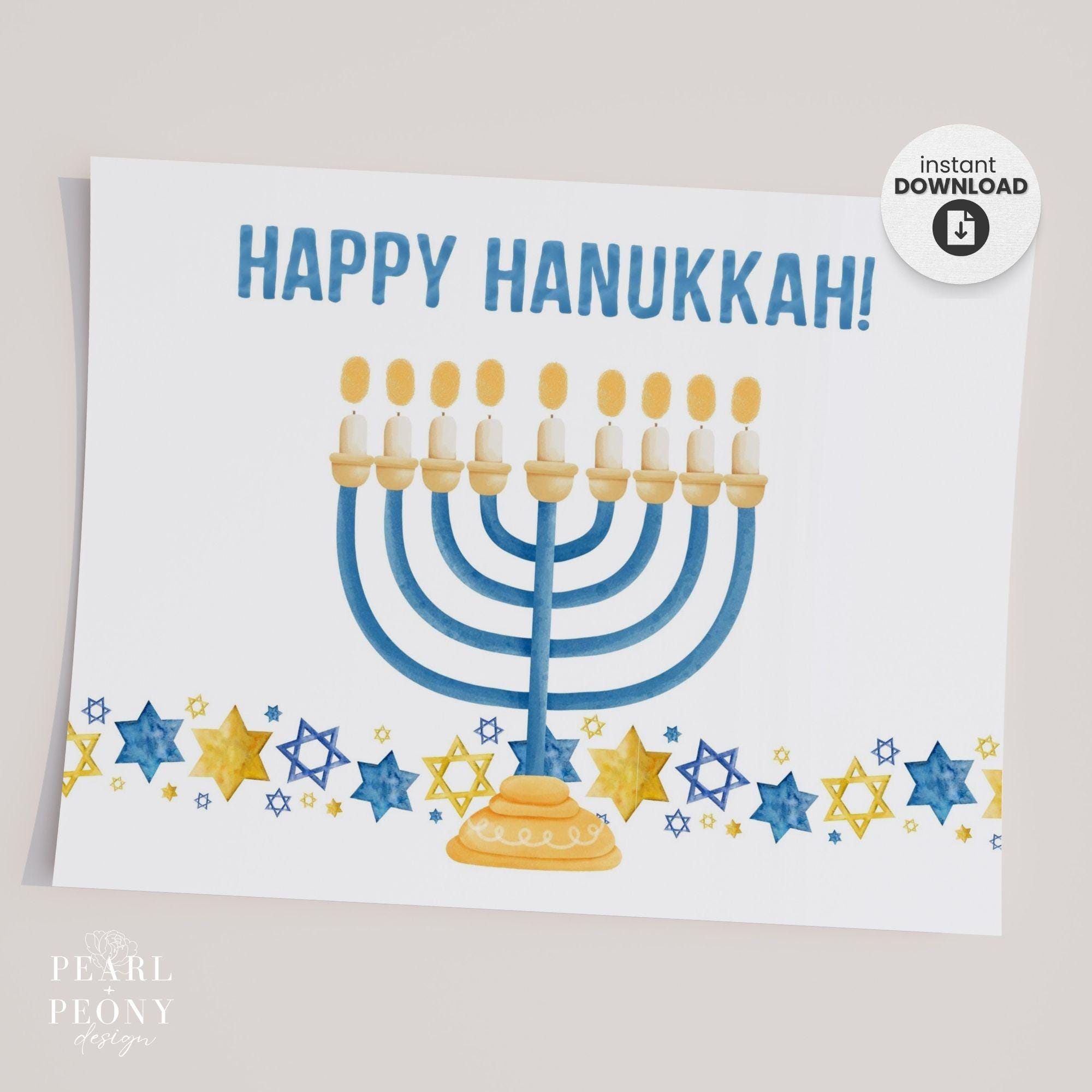 PRINTABLE Hanukkah Handprint Art Craft, DIY Menorah Fingerprint Card ...