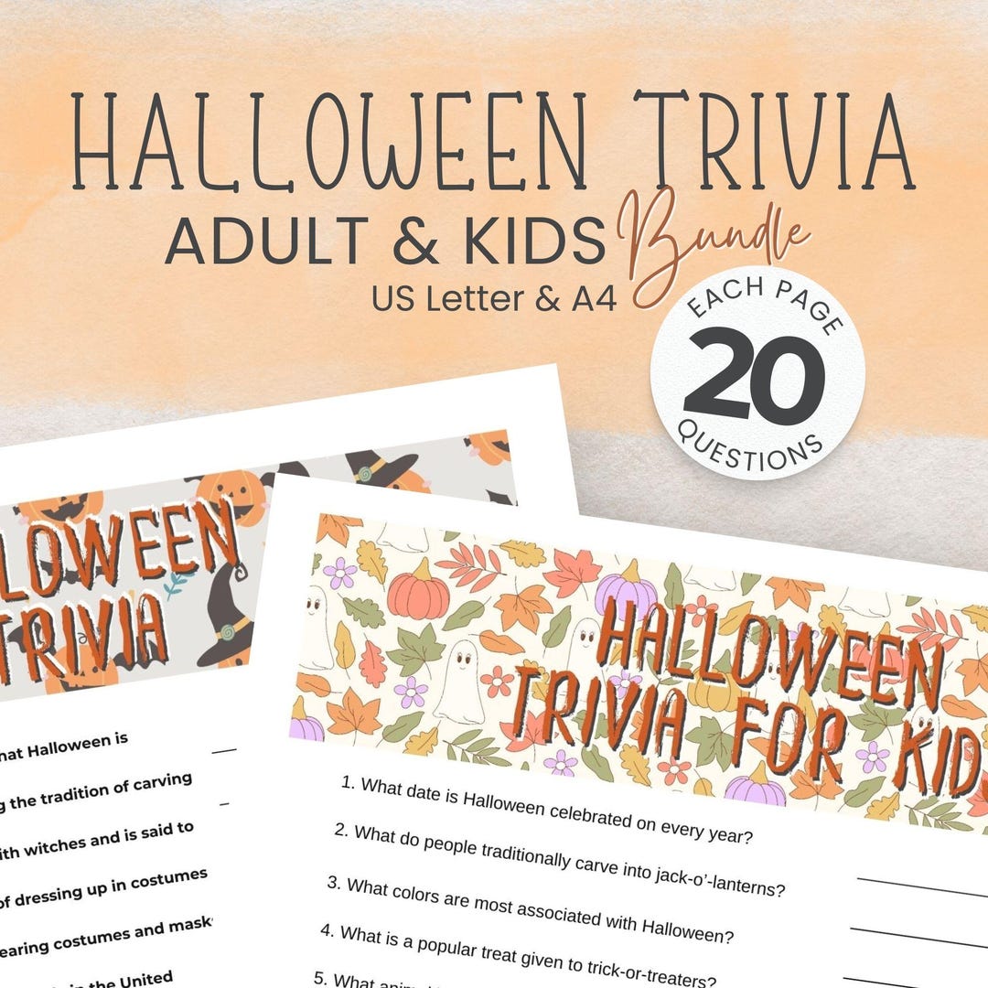 PRINTABLE Halloween Trivia Game Bundle for Kids & Adults, Fun Holiday ...