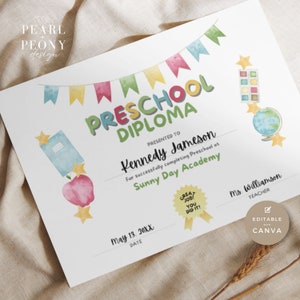 EDITABLE Preschool Graduation Diploma Template, Printable Custom ...