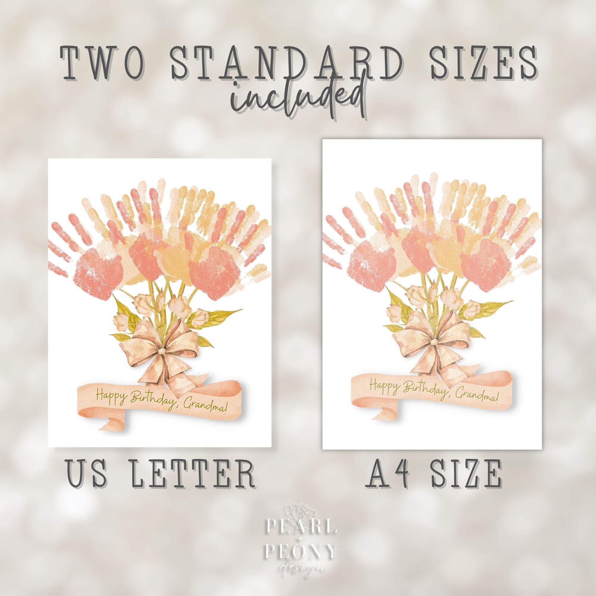 PRINTABLE Flower Handprint Art Craft, Happy Birthday Grandma Handprint ...