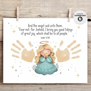 PRINTABLE Christian Christmas Handprint Art Craft, Angel Bible Verse ...