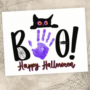 PRINTABLE Halloween Handprint Art, BOO Handprint Fall Art Craft ...