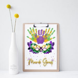 PRINTABLE Mardi Gras Handprint Art Craft for Kids, Mardi Gras Mask ...