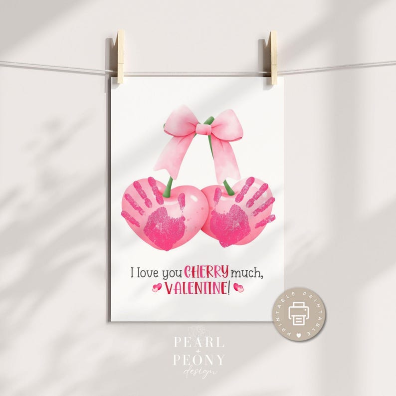 PRINTABLE Valentines Day Handprint Art, Coquette Cherry Craft Project ...